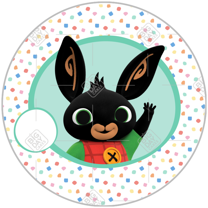 Bing Bunny Happy Birthday dotty cake topper - round